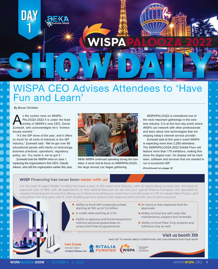WISPAPALOOZA 2022 - Day 1 Show Daily - ChannelVision Magazine